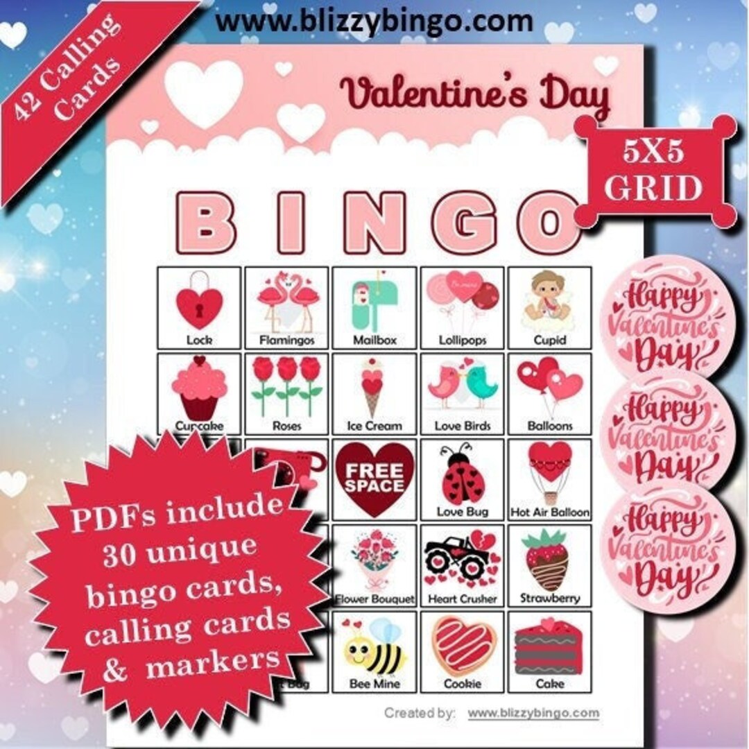 30 Valentine's Day 5x5 Bingo Cards | Instant Download | Pdfs for Easy ...