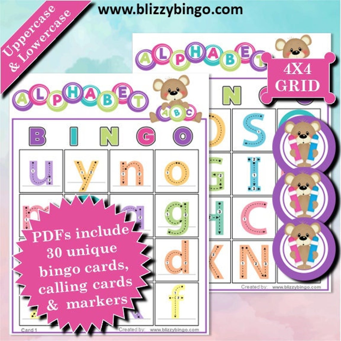 30 Traceable Alphabet 4x4 Bingo Cards | Instant Download | Pdfs for ...