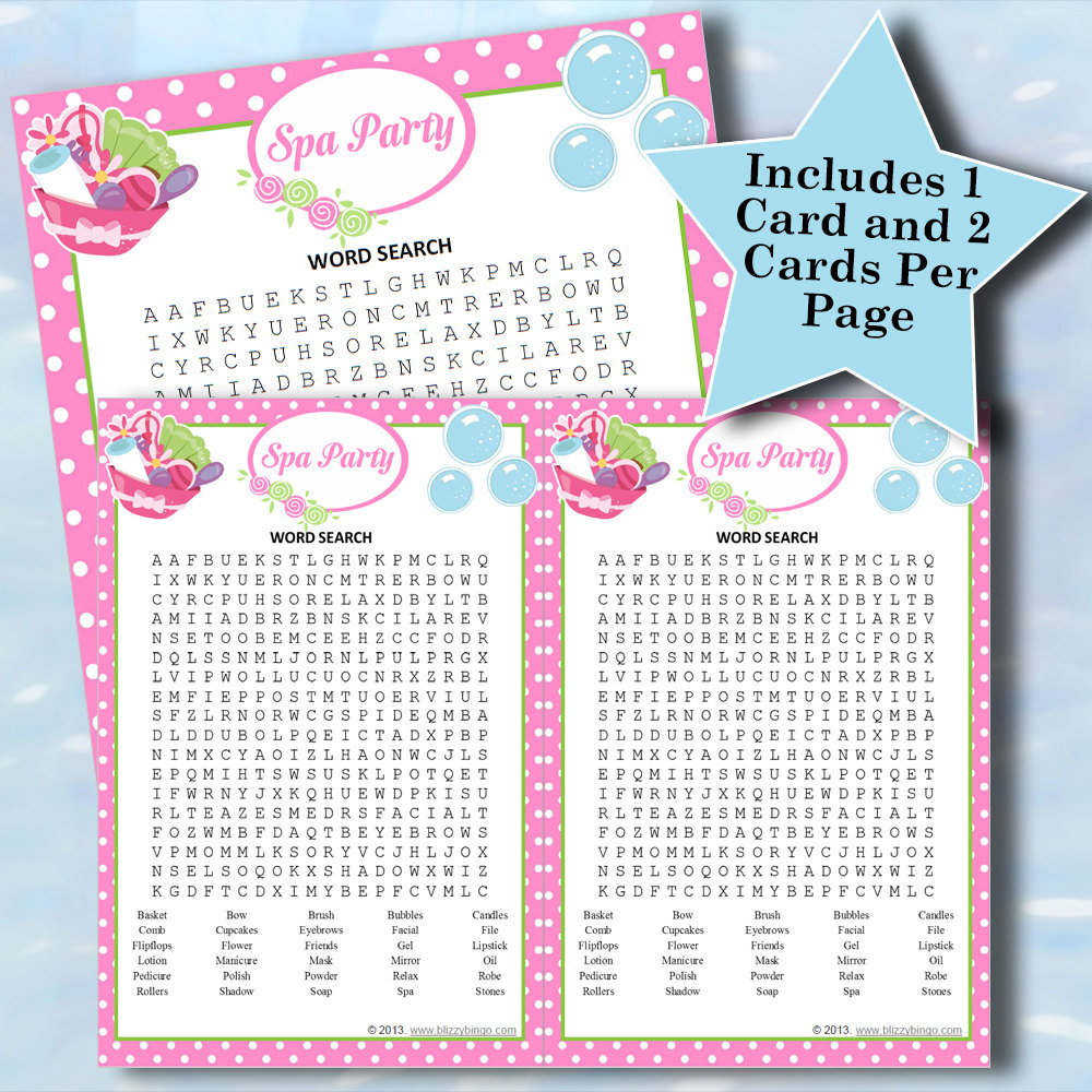 Spa Party Word Search Printable Pdfs - Etsy UK