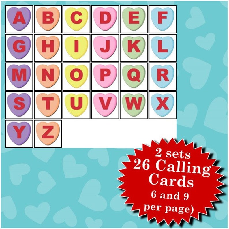 Valentine's Alphabet 5x5 Bingo Printable Pdfs Contain - Etsy