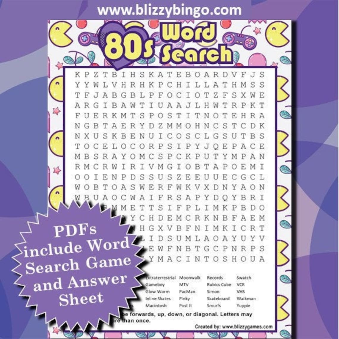I Love the 80s Word Search Printable Pdfs - Etsy