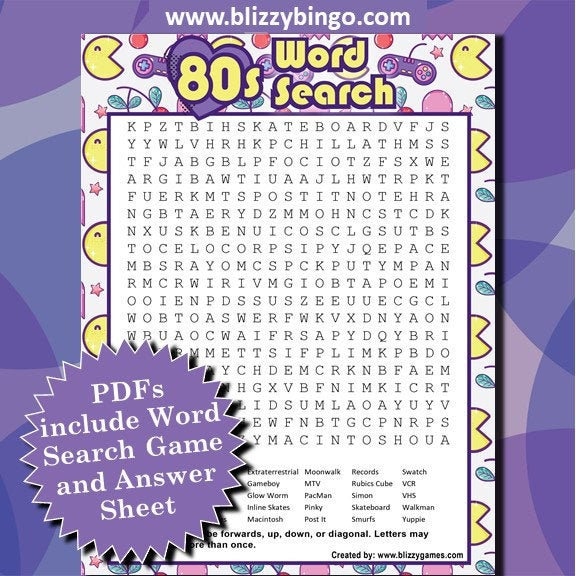 I Love the 80s Word Search Printable Pdfs - Etsy Norway