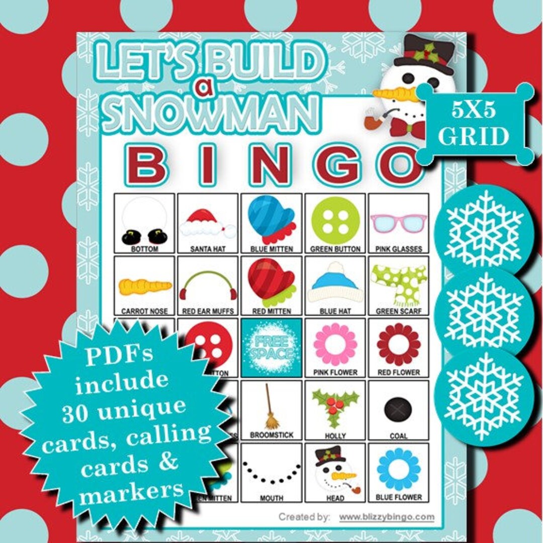 Let's Build a Snowman 5x5 Bingo Printable Pdfs Contain Everything You ...