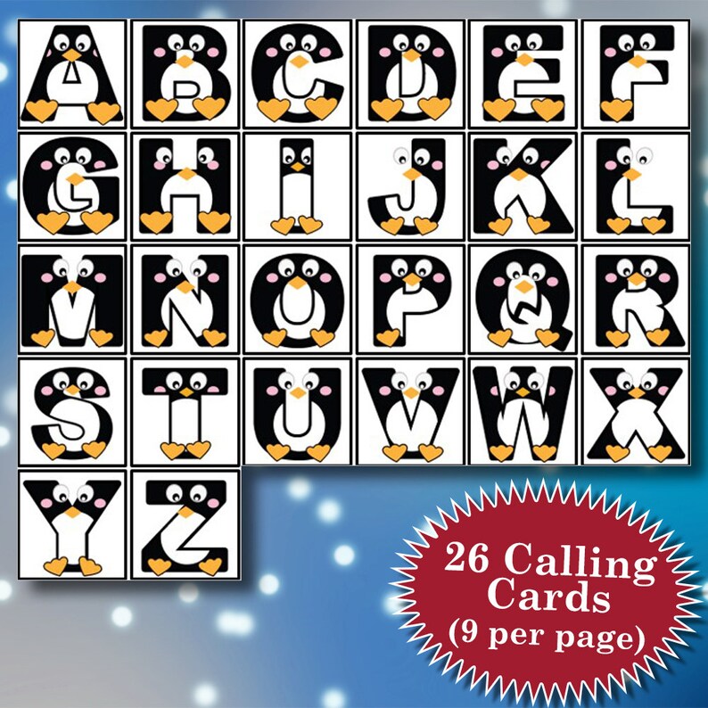 Penguin Alphabet 5x5 Bingo Printable Pdfs Contain Everything | Etsy
