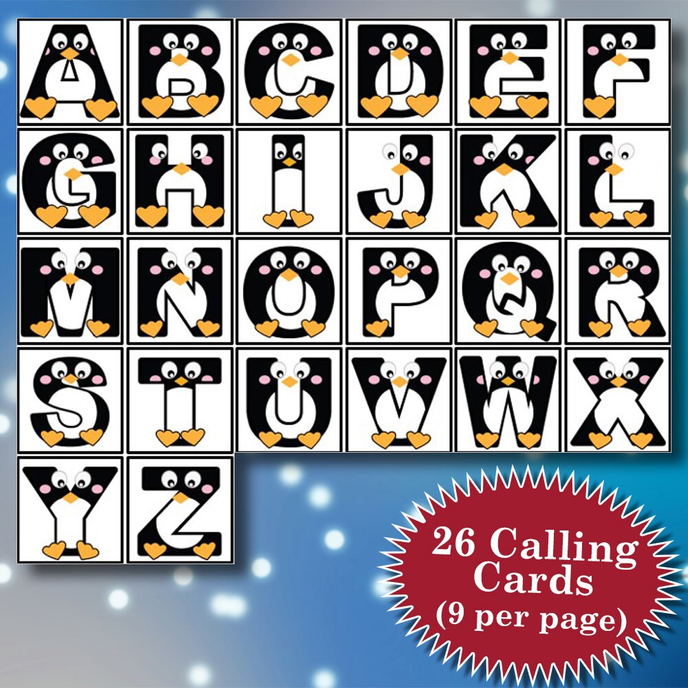 Penguin Alphabet 5x5 Bingo Printable Pdfs Contain Everything You Need ...