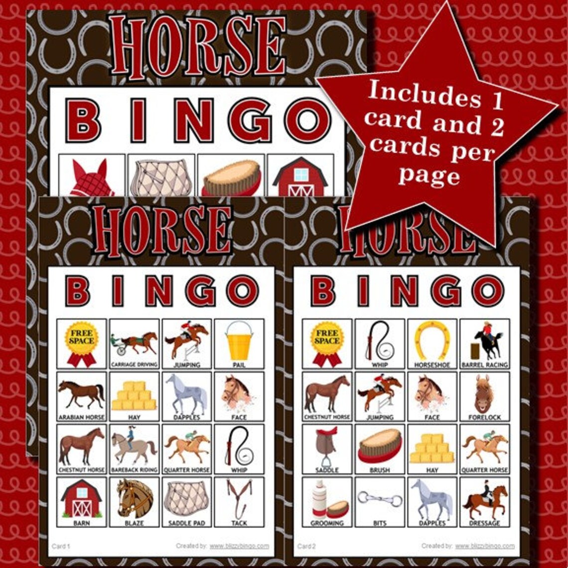 30 Horse 4x4 Bingo Cards horseshoe Instant Download PDF - Etsy