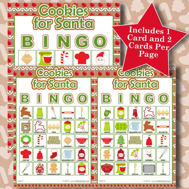 Cookies for Santa 5x5 Bingo Printable Pdfs Contain Everything - Etsy