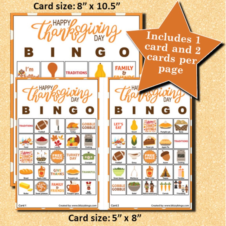 30 Thanksgiving 5x5 Bingo Cards | Instant Download | Pdfs for Easy ...