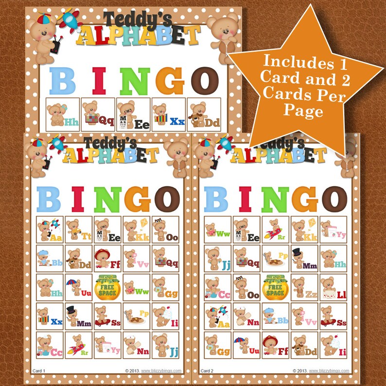 TEDDY'S ALPHABET 5x5 Bingo printable PDFs contain | Etsy