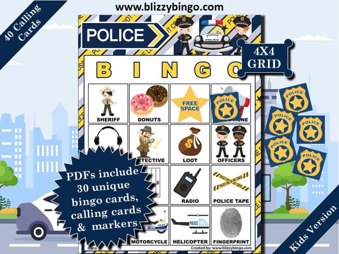 30 Police (kids Version) 4x4 Bingo Cards | Instant Download | Pdfs for ...