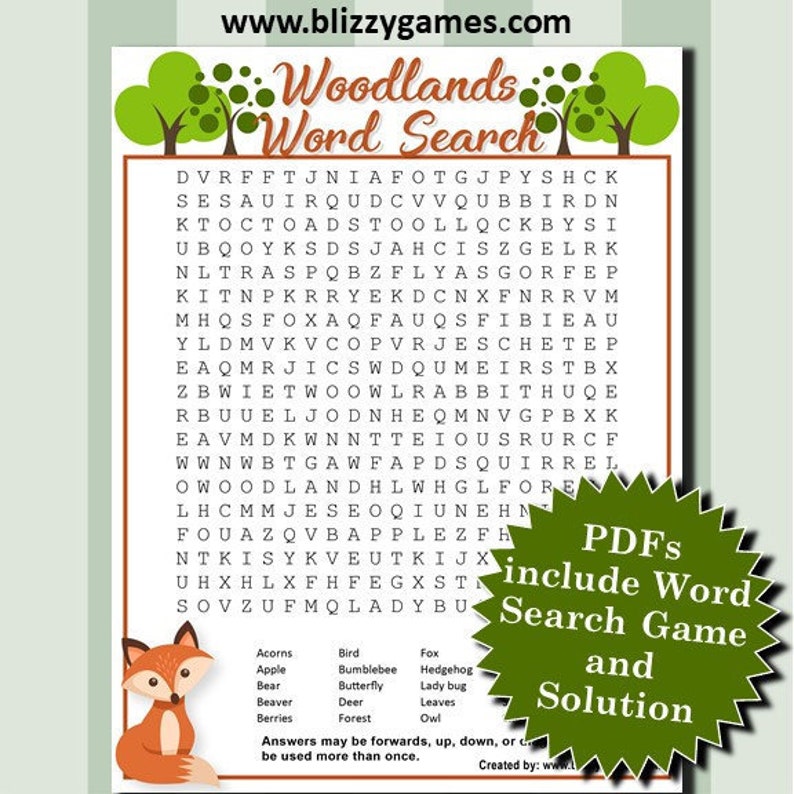 Woodlands Word Search Printable Pdfs - Etsy
