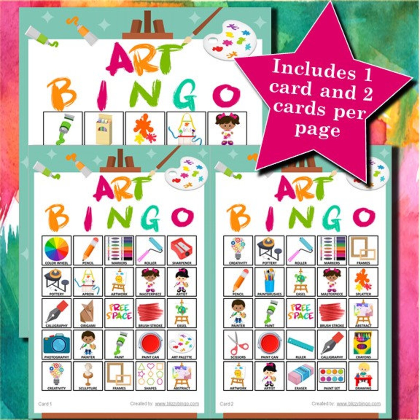30 Art 5x5 Bingo Cards Instant Download Pdfs for Easy - Etsy