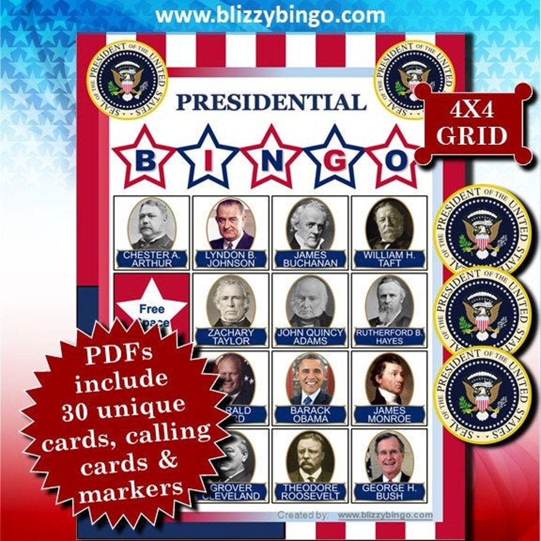 Presidential 4x4 Bingo Printable Pdfs Contain Everything You Need to ...