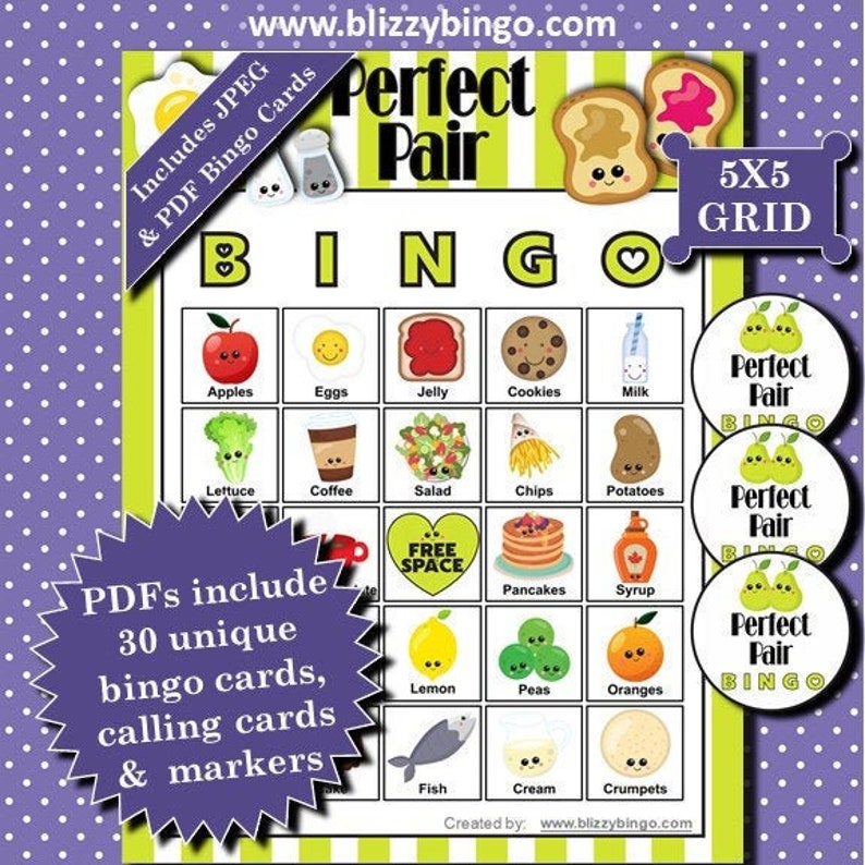 30 Perfect Pair 5x5 Bingo Cards Instant Download Pdfs - Etsy