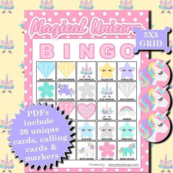 Magical Unicorn 5x5 Bingo Printable Pdfs Contain Everything - Etsy