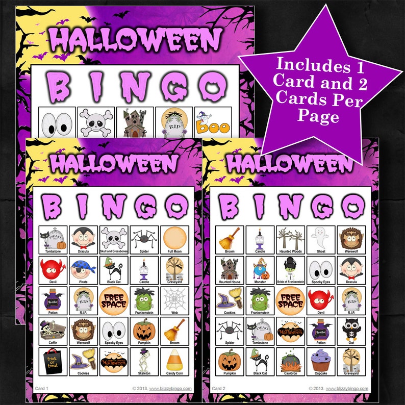 Halloween Purple 5x5 Bingo 60 CARD Printable Pdfs Contain - Etsy