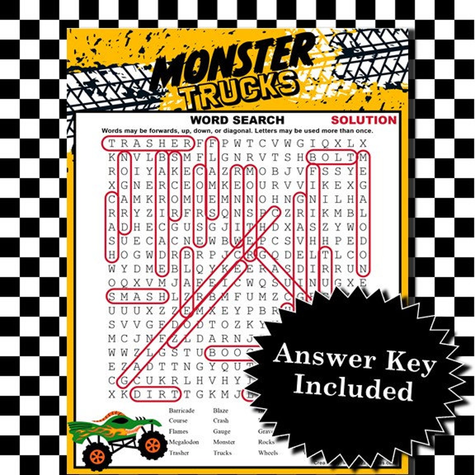 Monster Trucks Word Search Printable Pdfs | Etsy
