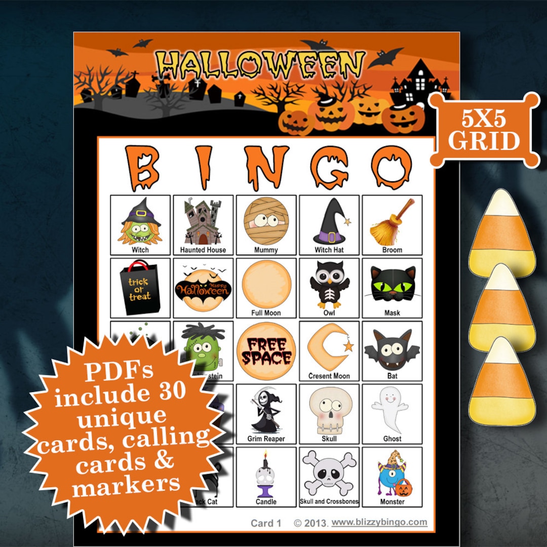 Halloween - Orange 5x5 Bingo Printable Pdfs Contain Everything You Need ...