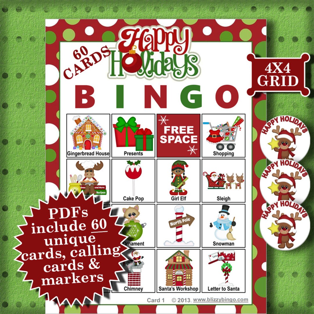 Happy Holidays 4x4 Bingo 60 Cards Printable Pdfs Contain Everything You ...