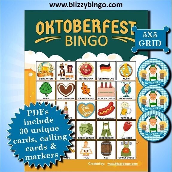 30 Oktoberfest 5x5 Bingo Cards Instant Download Pdfs | Etsy