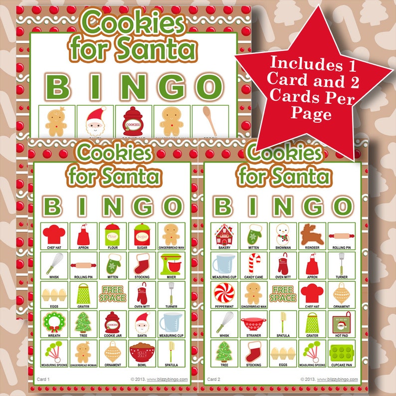 Cookies for Santa 5x5 Bingo 60 Card Printable Pdfs Contain - Etsy