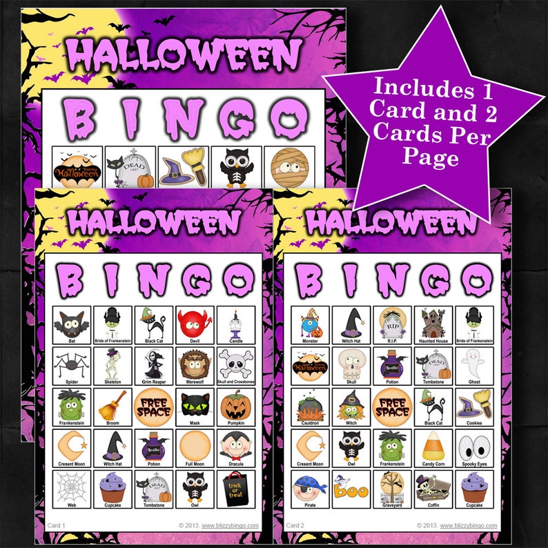 Halloween Purple 5x5 Bingo Printable Pdfs Contain Everything - Etsy