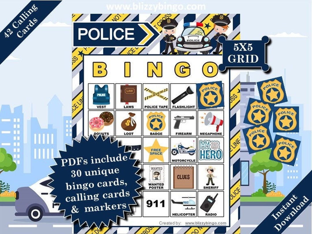 30 Police 5x5 Bingo Cards | Instant Download | Pdfs for Easy Printing ...
