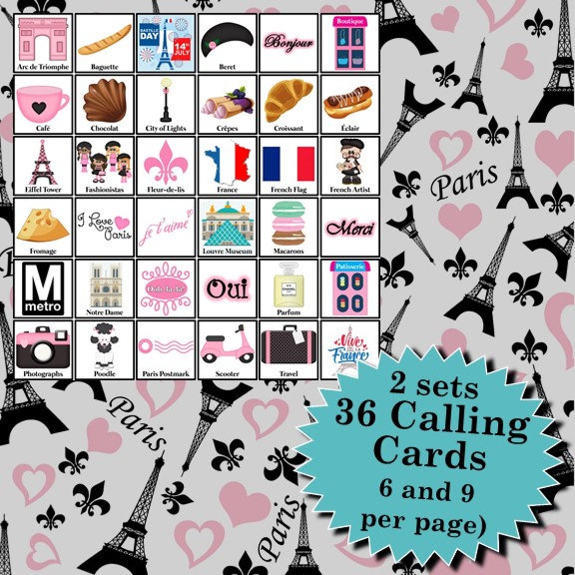 30 I LOVE PARIS 5x5 Bingo Cards Instant Download Pdfs for - Etsy