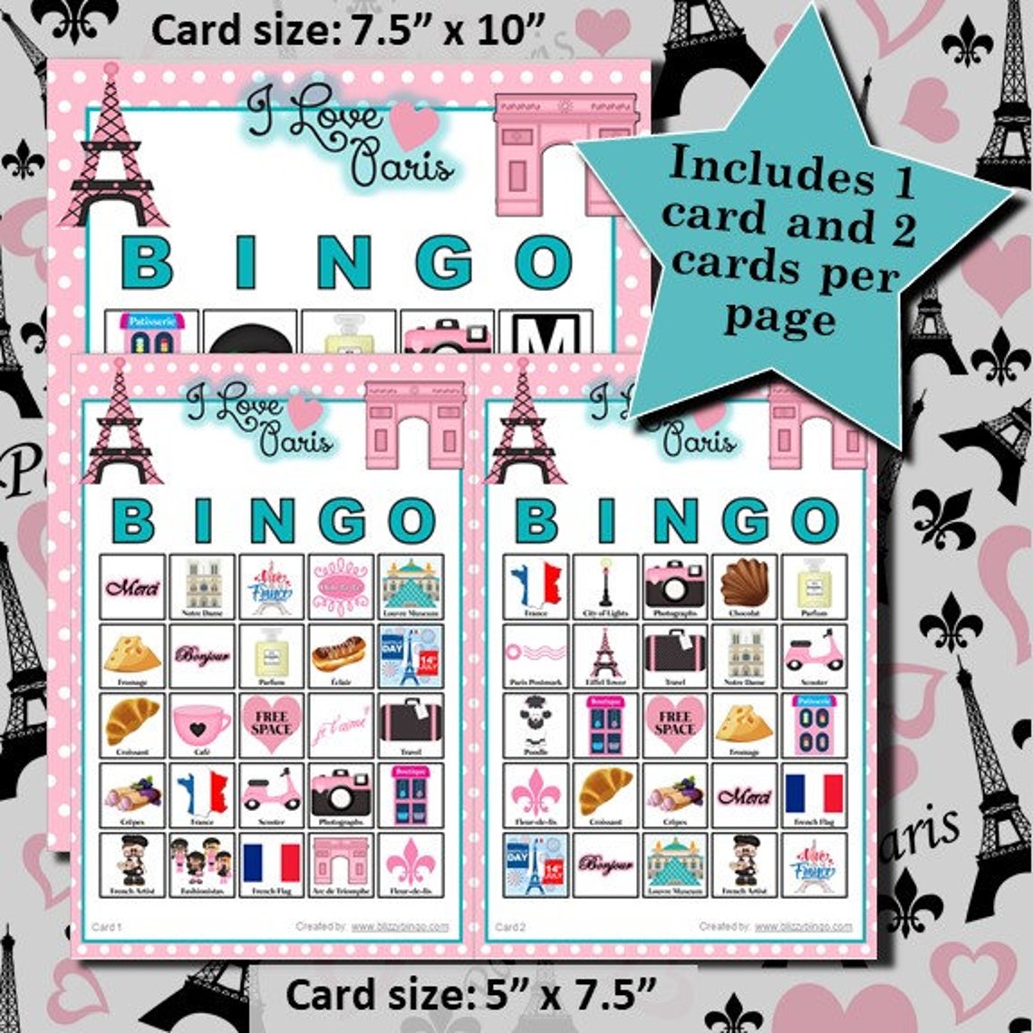30 I LOVE PARIS 5x5 Bingo Cards Instant Download Pdfs for - Etsy