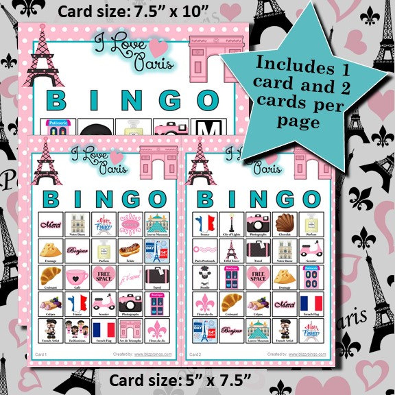30 I LOVE PARIS 5x5 Bingo Cards Instant Download Pdfs for - Etsy