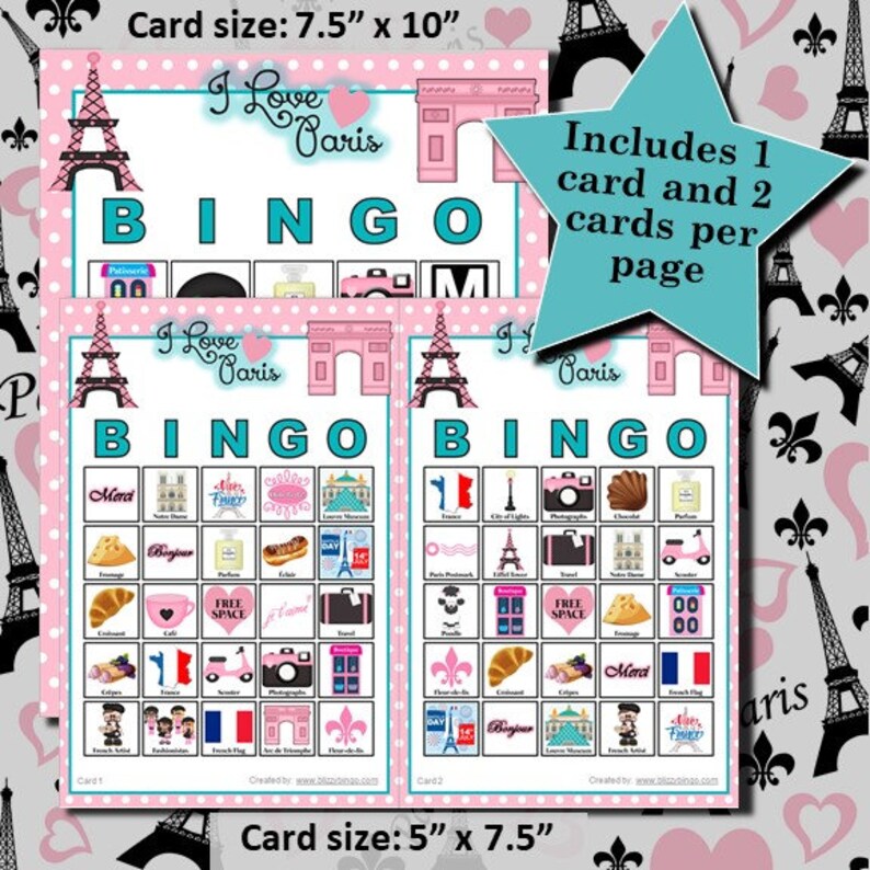 30 I LOVE PARIS 5x5 Bingo Cards Instant Download Pdfs for - Etsy