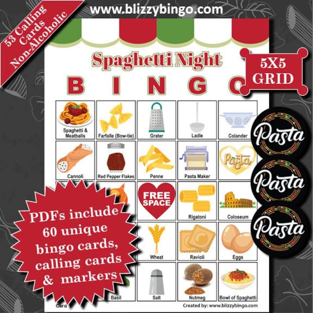 60 Spaghetti 5x5 Bingo Cards | Instant Download | Pdfs for Easy ...