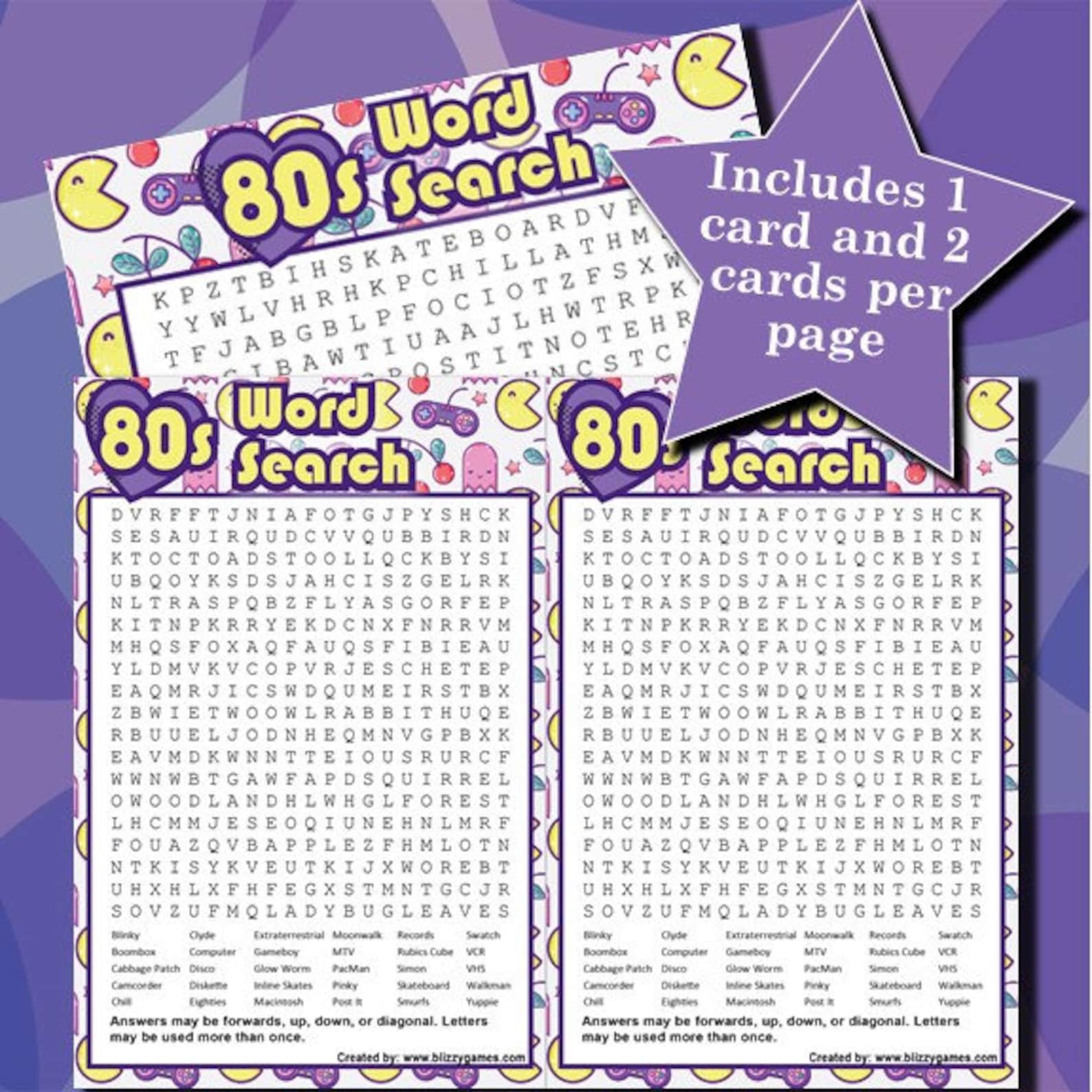 I Love the 80s Word Search Printable Pdfs - Etsy