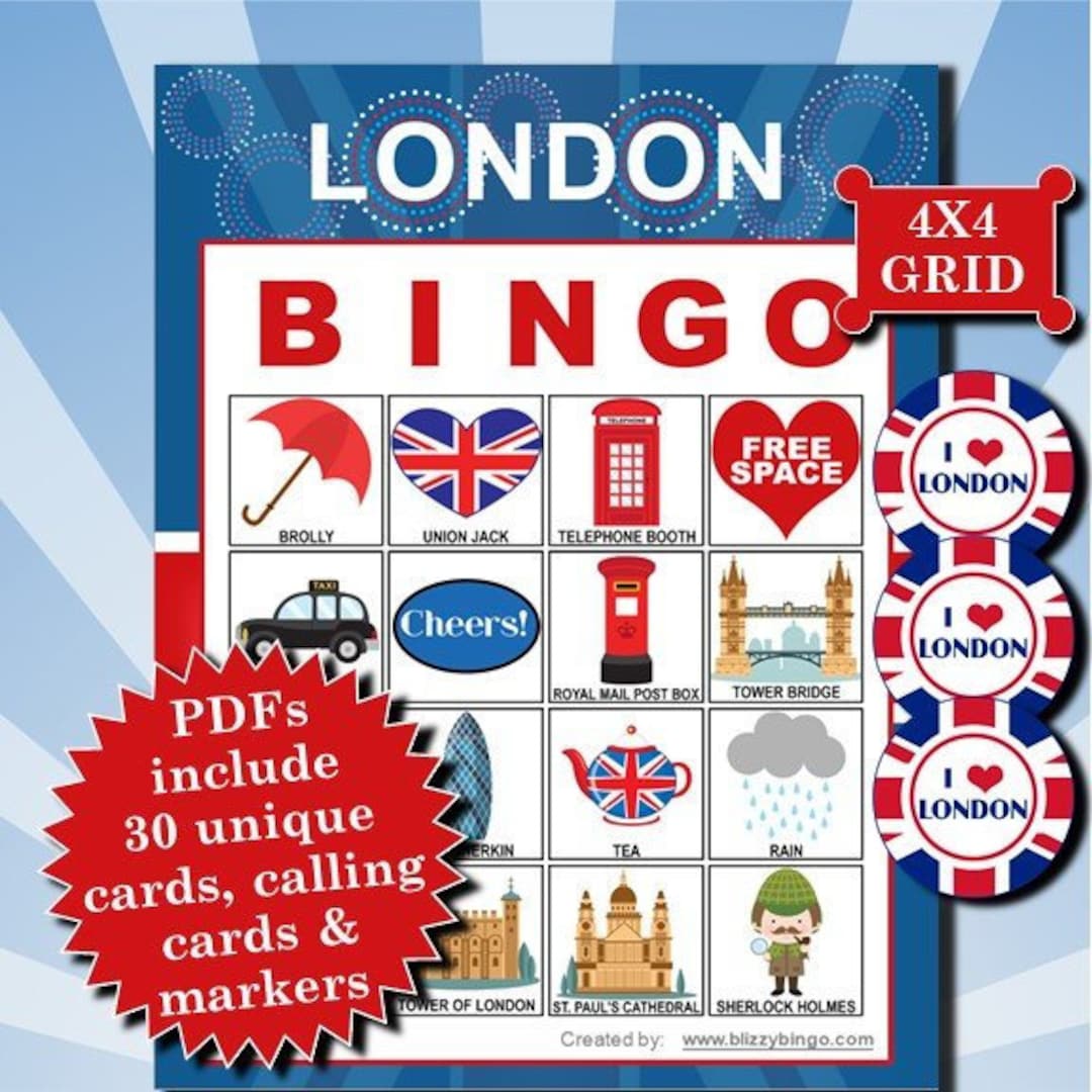 London 4x4 Bingo Printable Pdfs Contain Everything You Need to Play ...