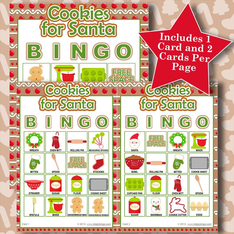 Cookies for Santa 4x4 Bingo 60 Card Printable Pdfs Contain - Etsy