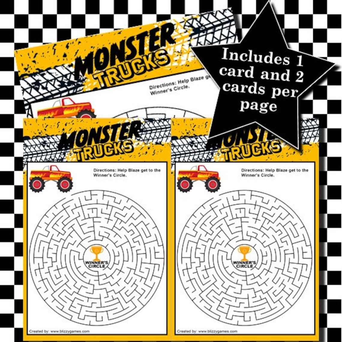 Monster Trucks Maze Printable Pdfs | Etsy