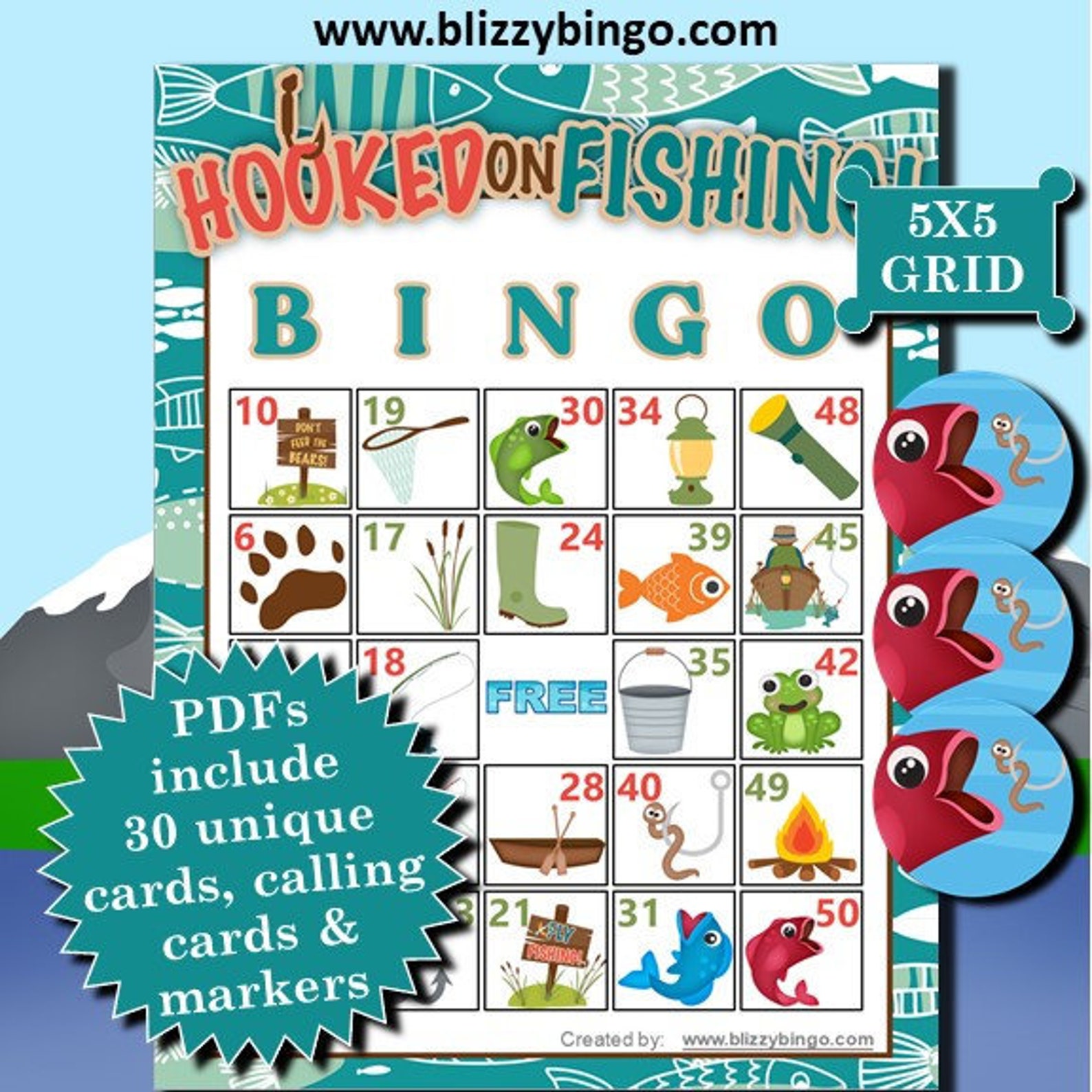 Hooked on Fishing 5x5 Bingo Printable Pdfs Contain Everything - Etsy