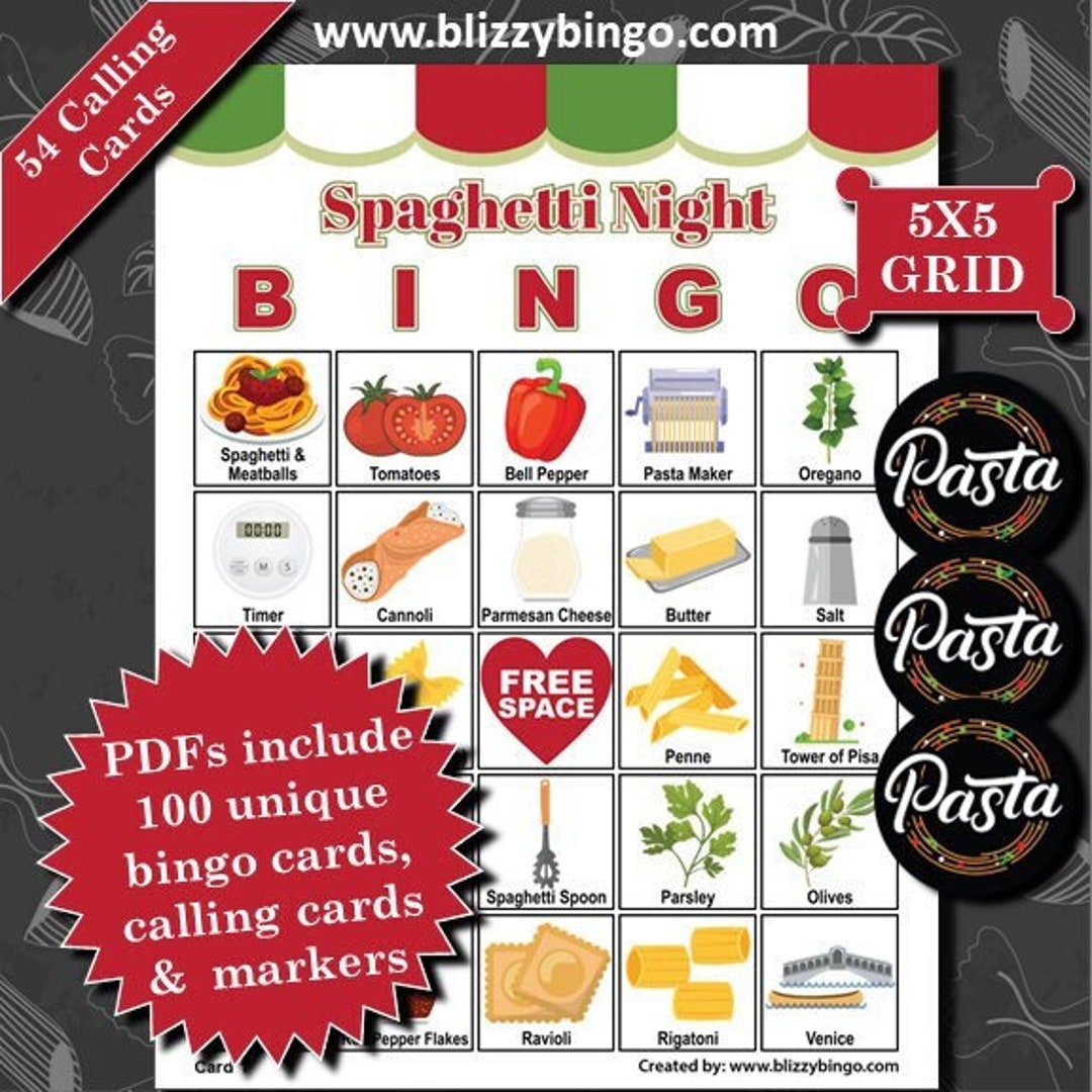 100 Spaghetti 5x5 Bingo Cards | Instant Download | Pdfs for Easy ...