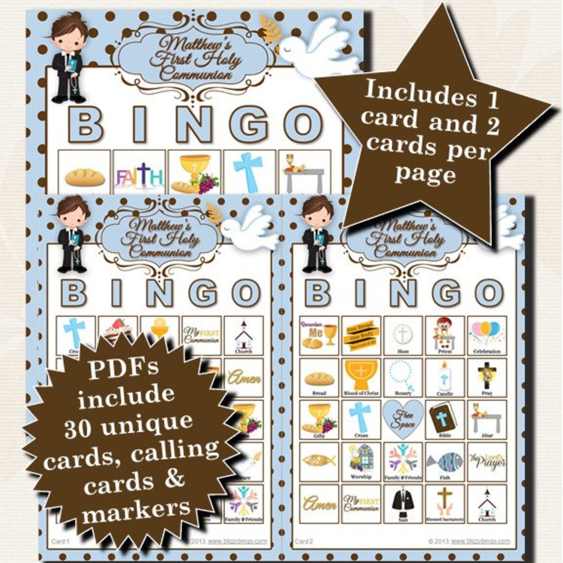 Personalized First Communion boy 5x5 Bingo Printable Pdfs | Etsy