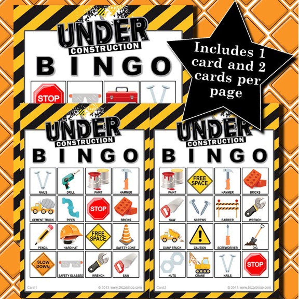 Under Construction 4x4 Bingo Printable Pdfs Contain Everything You Need ...