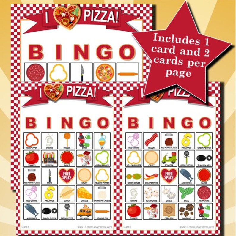 Pizza Party 5x5 Bingo Printable Pdfs Contain Everything You - Etsy