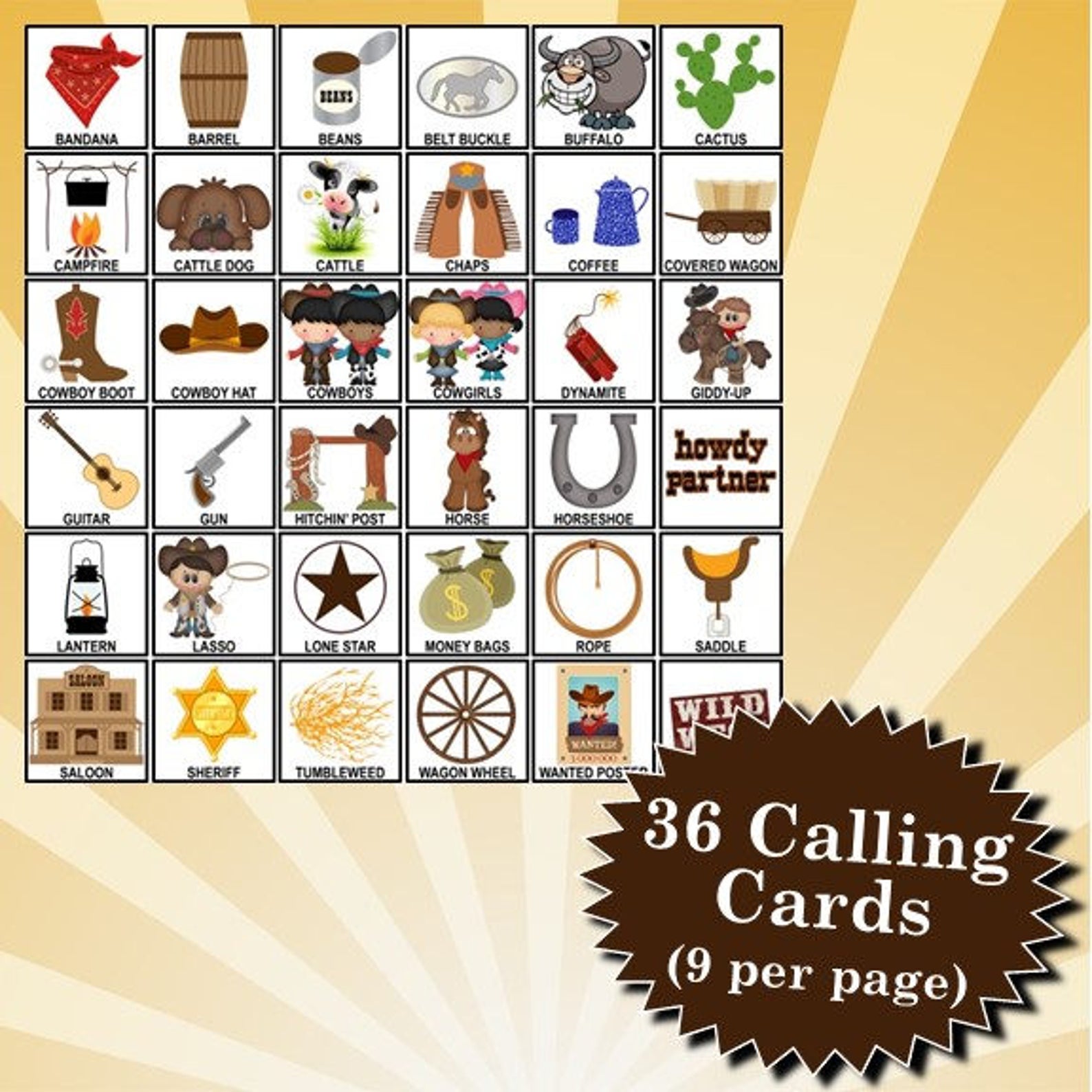 Wild West 4x4 Bingo Printable Pdfs Contain Everything You Need to Play ...