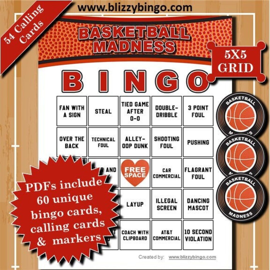 60 Basketball Madness 5x5 Bingo Cards | Instant Download | Pdfs for ...
