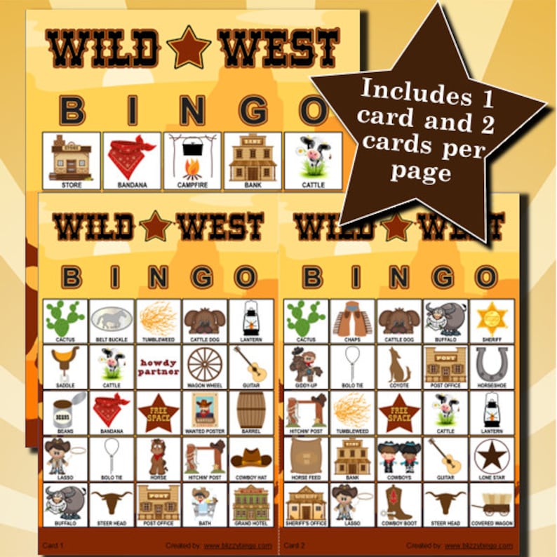 30 Wild West 5x5 Bingo Cards Instant Download Pdfs for - Etsy