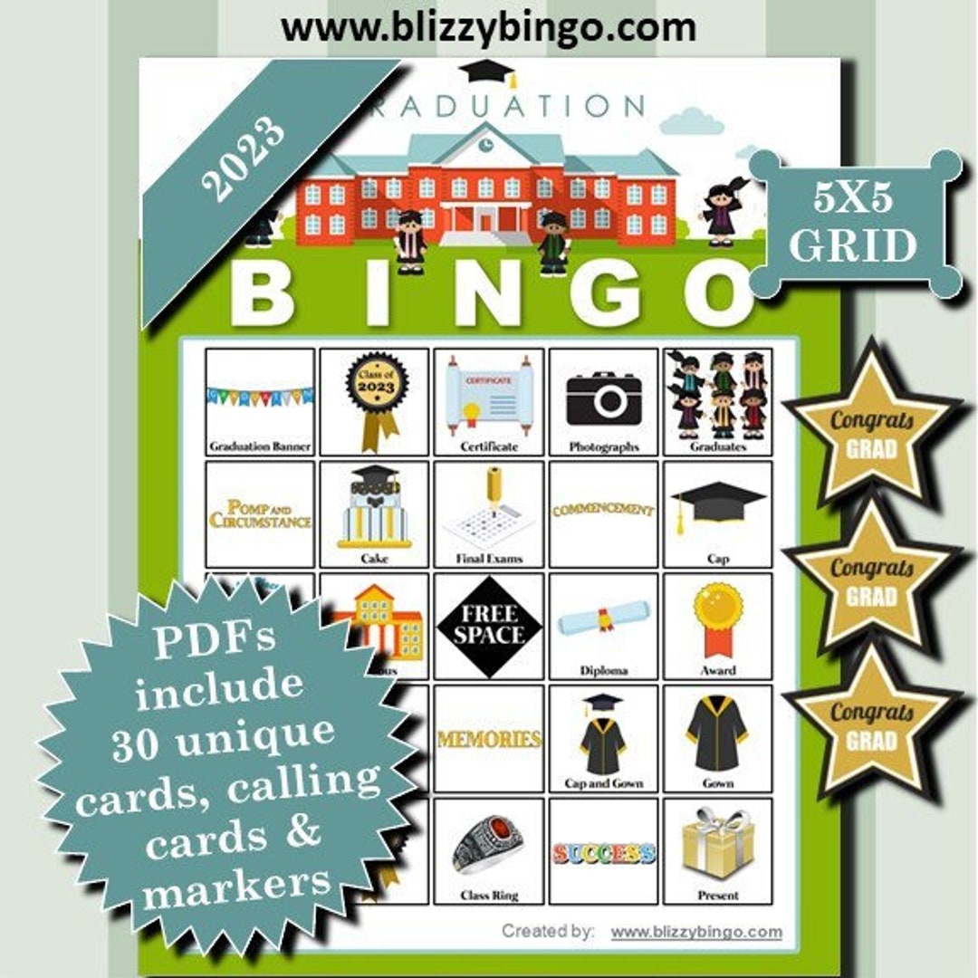 30 Graduation 2023 5x5 Bingo Cards | Instant Download | Pdfs for Easy ...