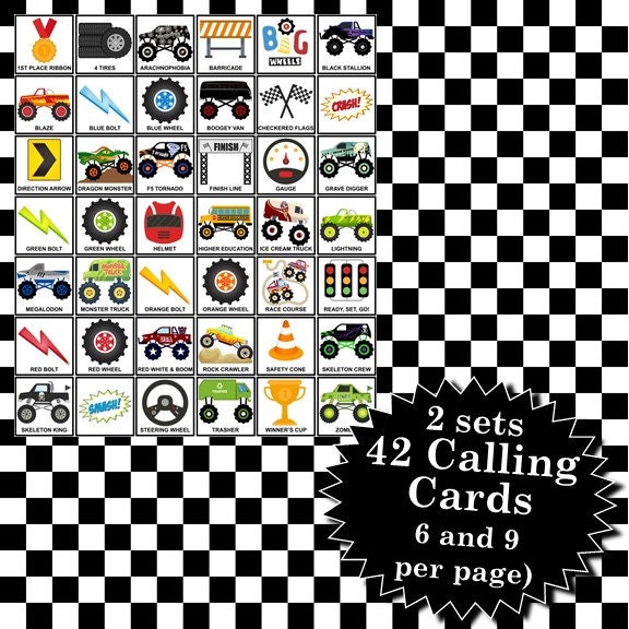 Monster Trucks 5x5 Bingo Printable Pdfs Contain Everything You | Etsy