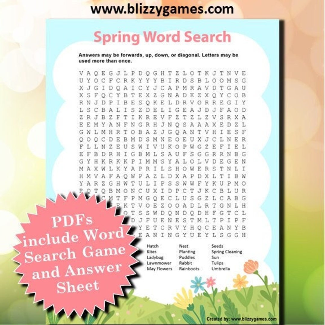 Spring Word Search Printable Pdfs - Etsy
