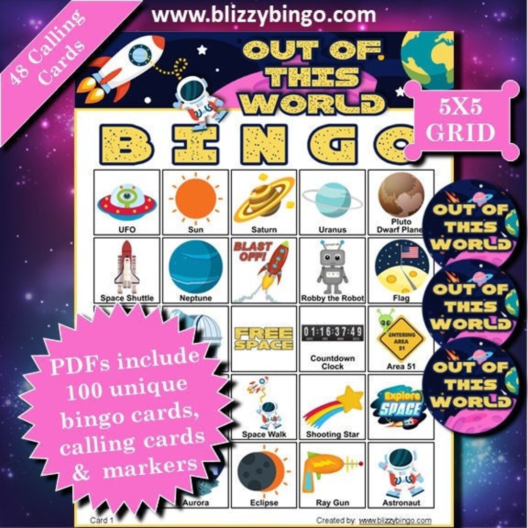 100 Out of This World 5x5 Bingo Cards | Instant Download | Pdfs for ...