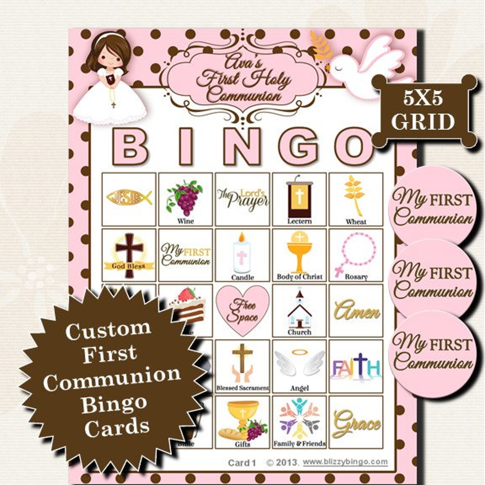 Personalized First Communion girl 5x5 Bingo Printable Pdfs - Etsy