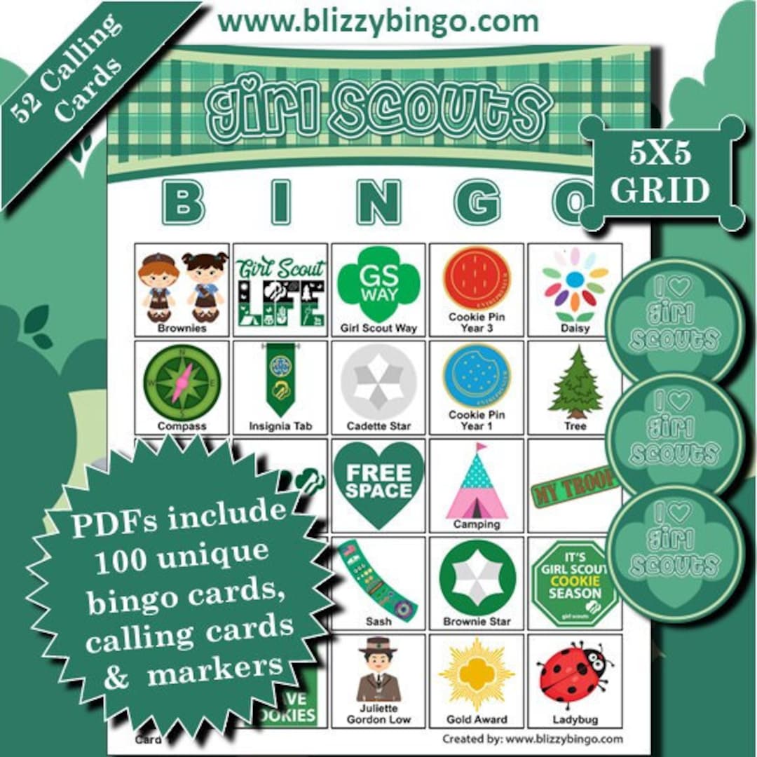 100 Girl Scouts 5x5 Bingo Cards | Instant Download | Pdfs for Easy ...